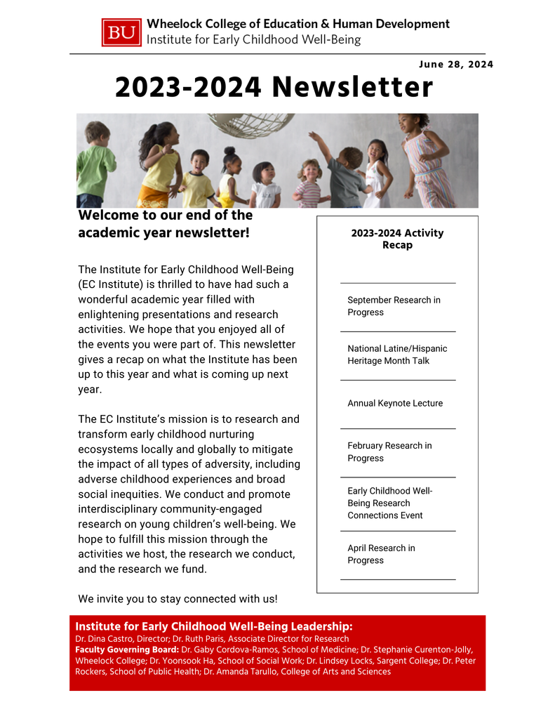 2023-2024 Newsletter | Institute for Early Childhood Well-Being