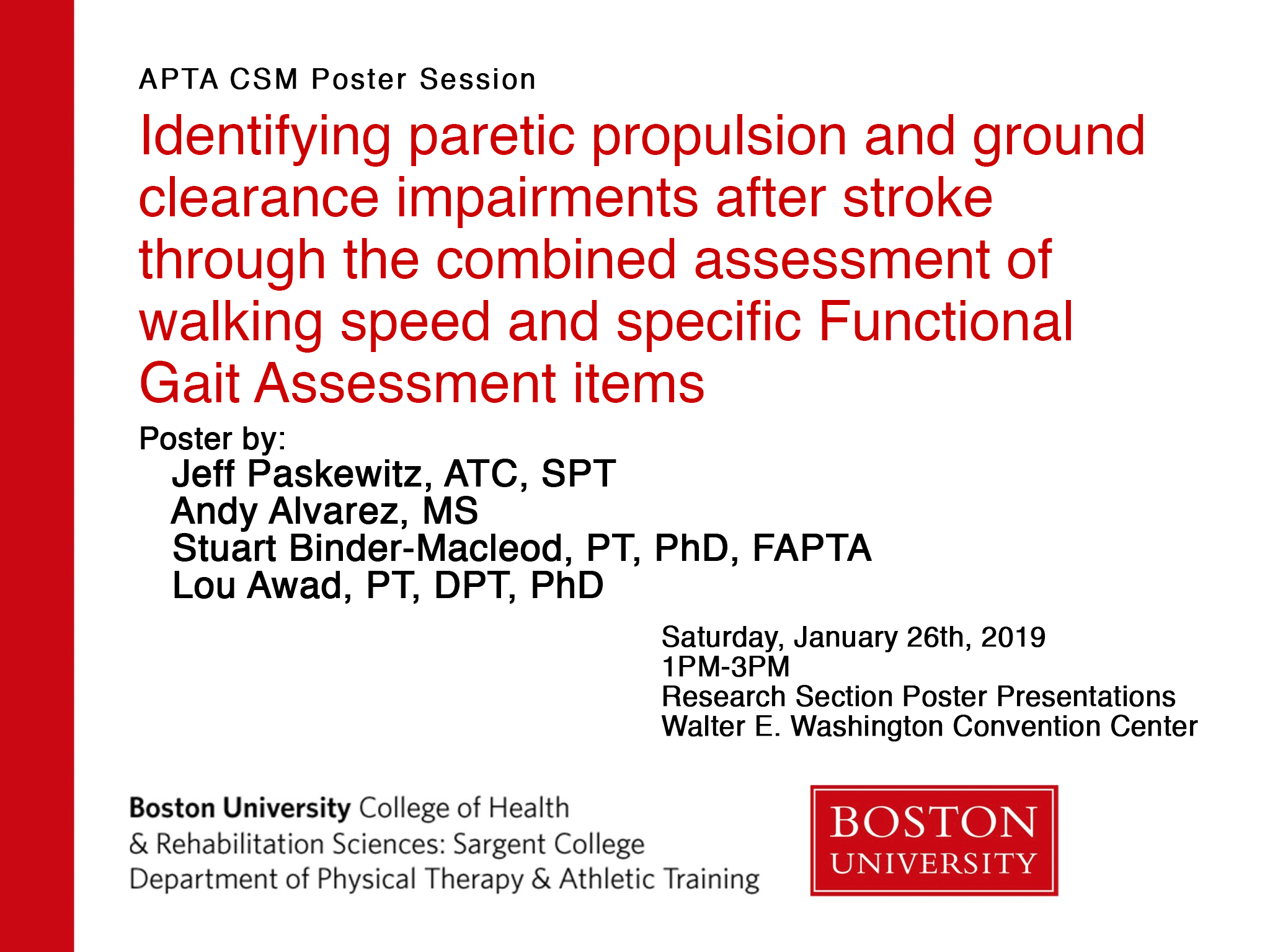 APTA CSM Poster Session | Neuromotor Recovery Laboratory