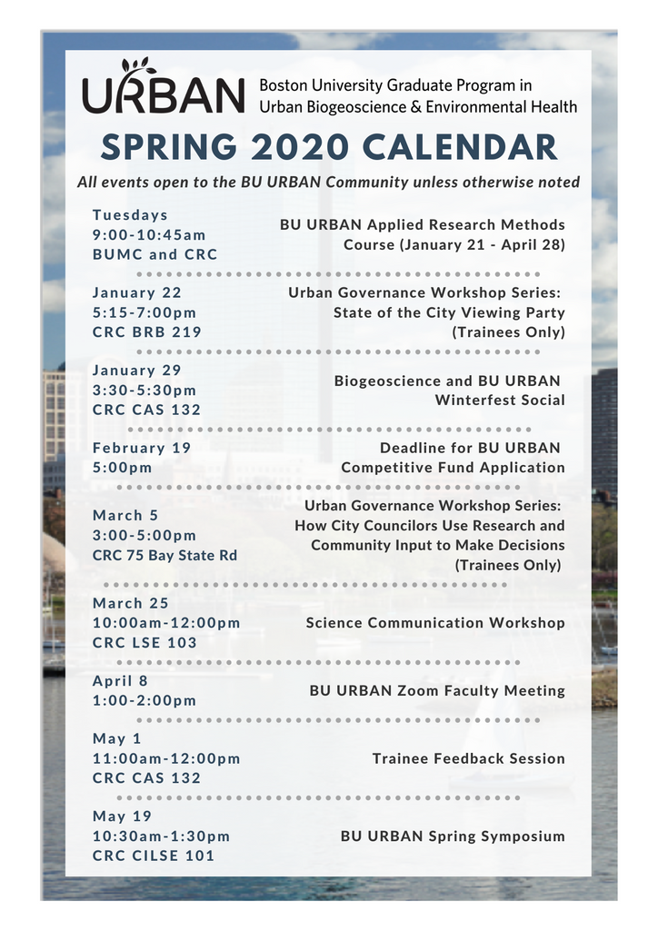 Announcing the Spring 2020 Calendar! | URBAN Program